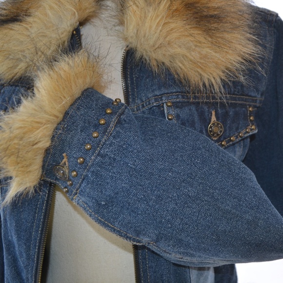 giacca | Jackets & Coats | Giacca Faux Fur Denim Studded Jacket | Poshmark